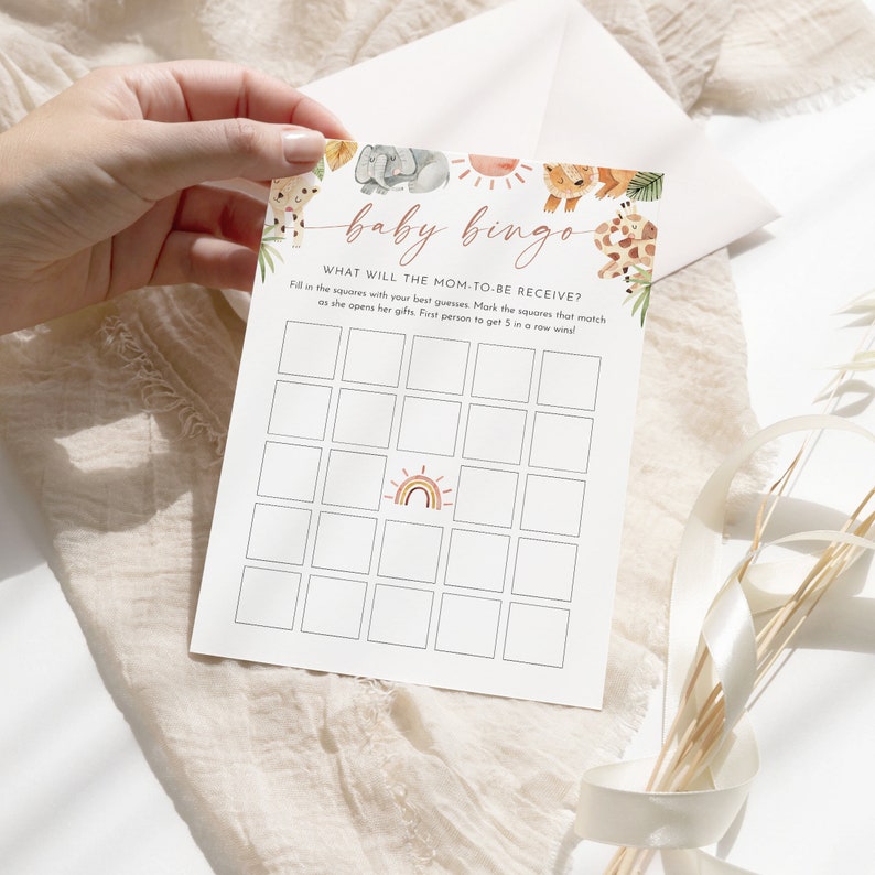 Safari Baby Bingo Game, Printable Baby Shower Game Template, Jungle ...