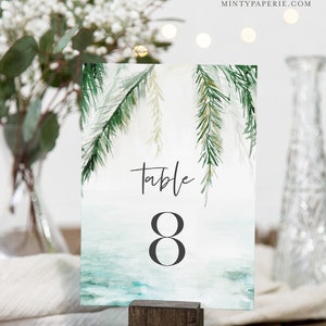 Tropical Table Number Card Template, Beach Destination Wedding Table ...