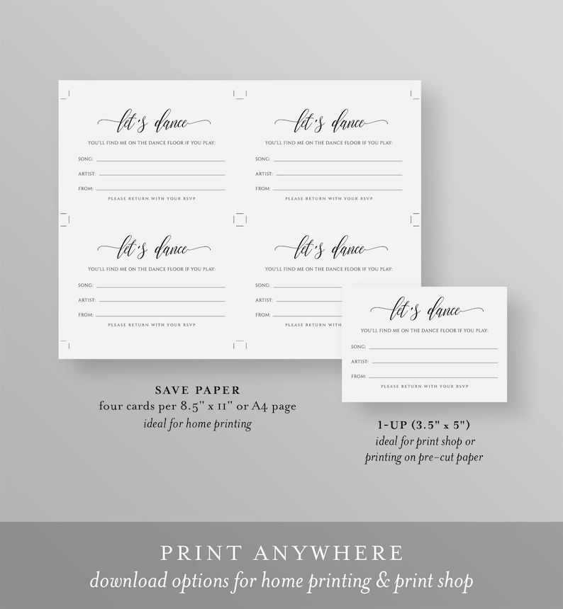Wedding Song Request Card, Printable DJ Request, Song Request RSVP ...