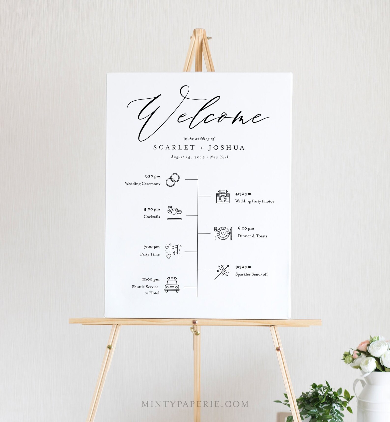 Welcome Sign Template, Printable Timeline With Wedding Day Icons ...