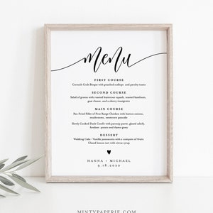Menu Sign Template, Editable Wedding Dinner Menu Poster, Modern ...
