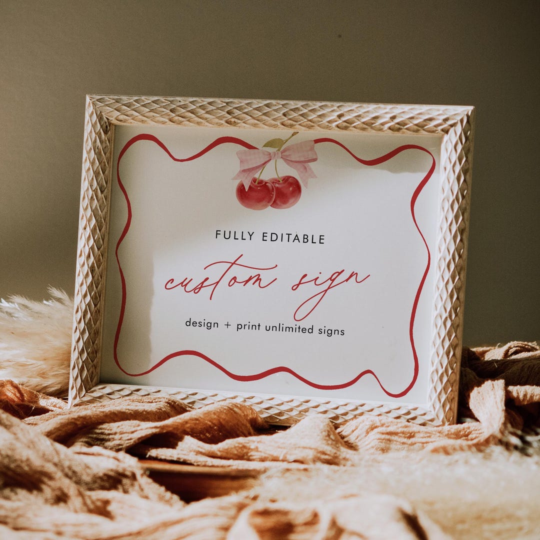 Cherry Custom Sign Template, Coquette Bow Wedding, Bridal Shower, Baby ...