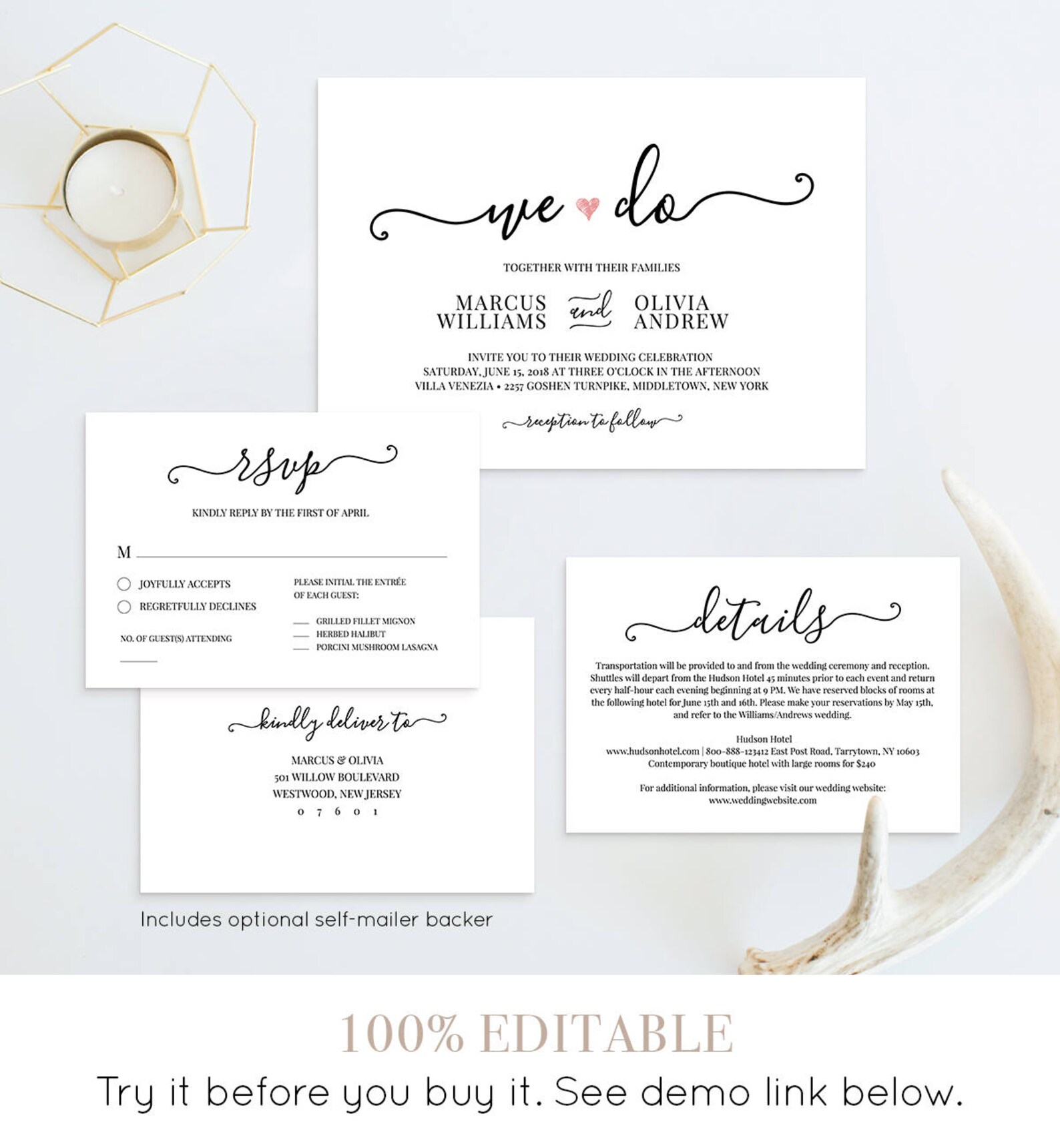 We Do Wedding Invitation Template, Printable Heart Wedding Invite, RSVP ...
