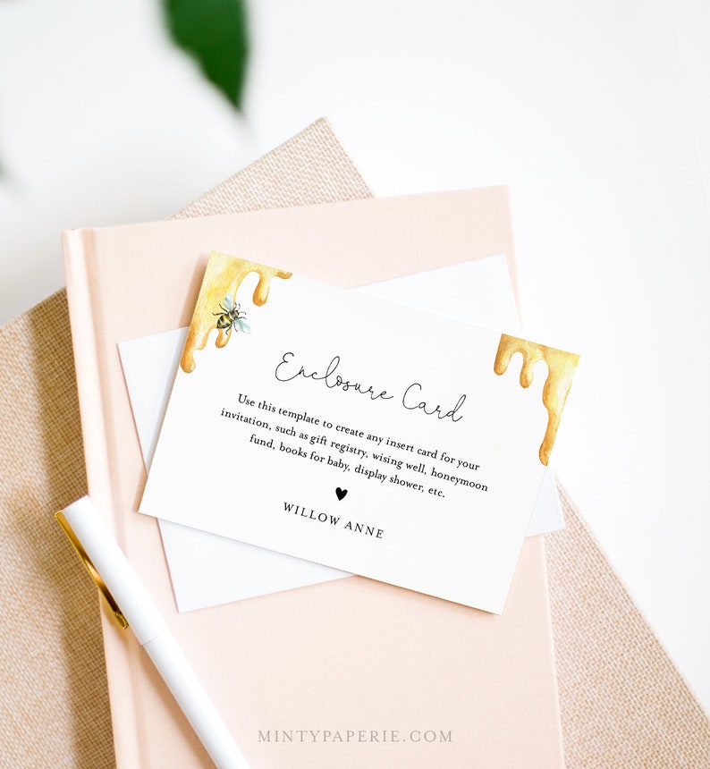 Honey Bee Enclosure Card, Baby Shower Insert, Bridal Shower Info, Book ...