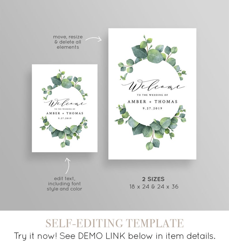 Editable Wedding Welcome Sign Template Printable Eucalyptus - Etsy