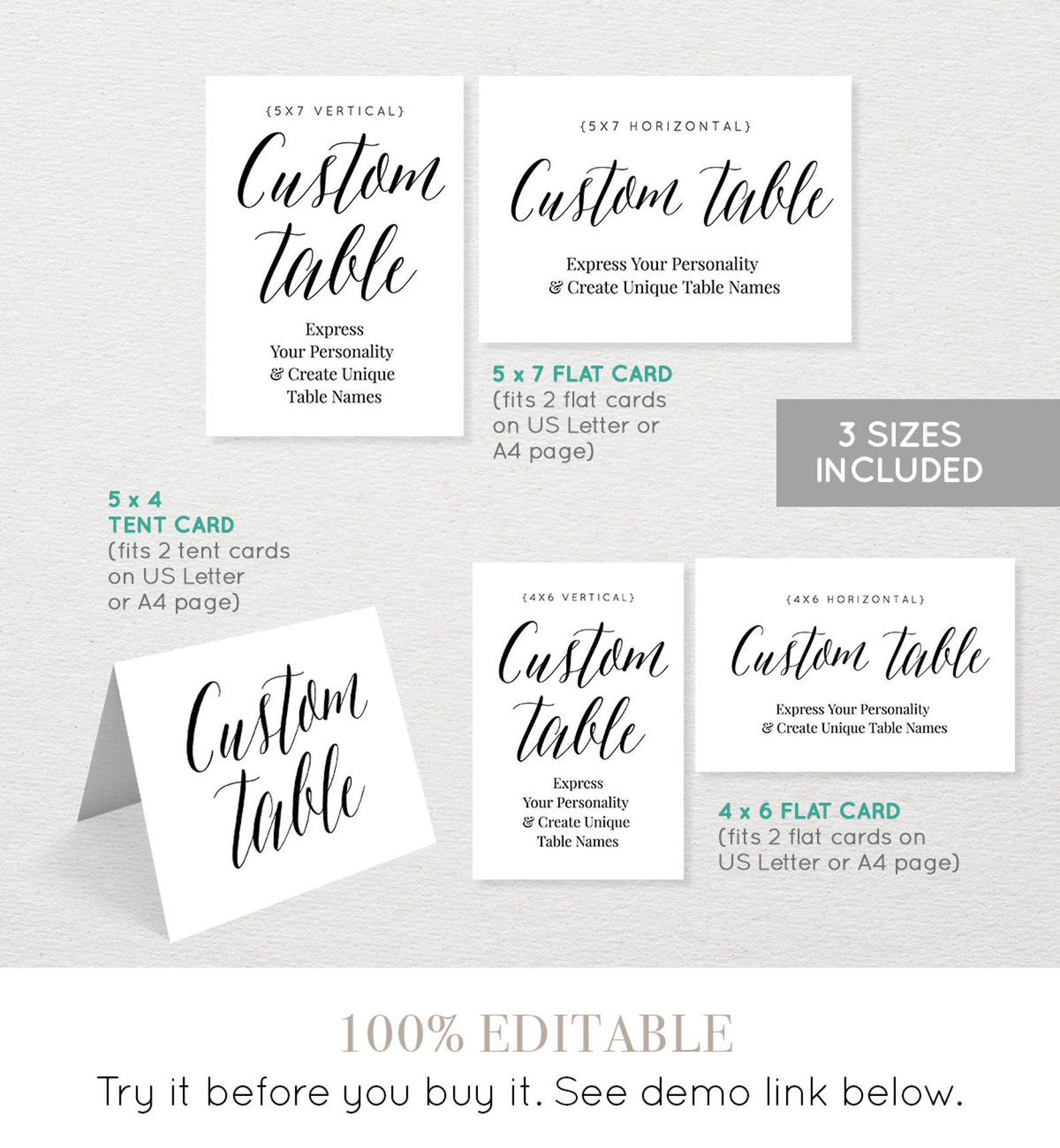 Personalized Table Cards Wedding Table Numbers Editable - Etsy