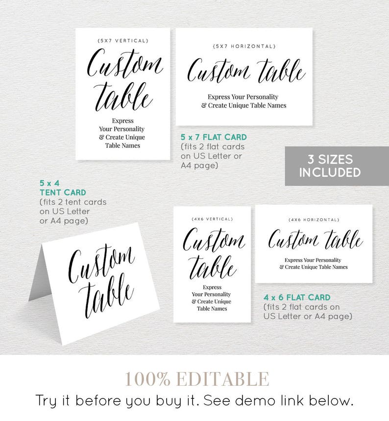Personalized Table Cards Wedding Table Numbers Editable - Etsy
