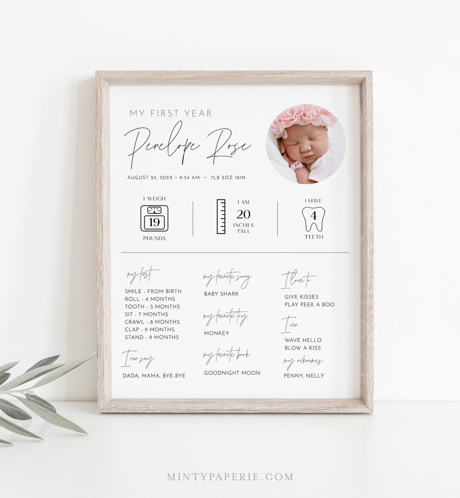 1st Year Baby Sign, Infographic, Baby Stats, 1st Birthday Party ...