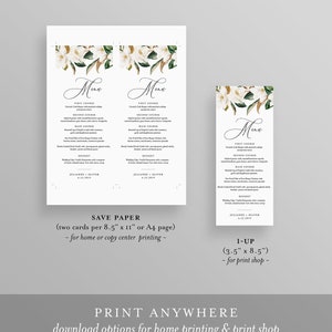 Magnolia Menu Template, Southern Wedding Menu Card, Printable DIY ...