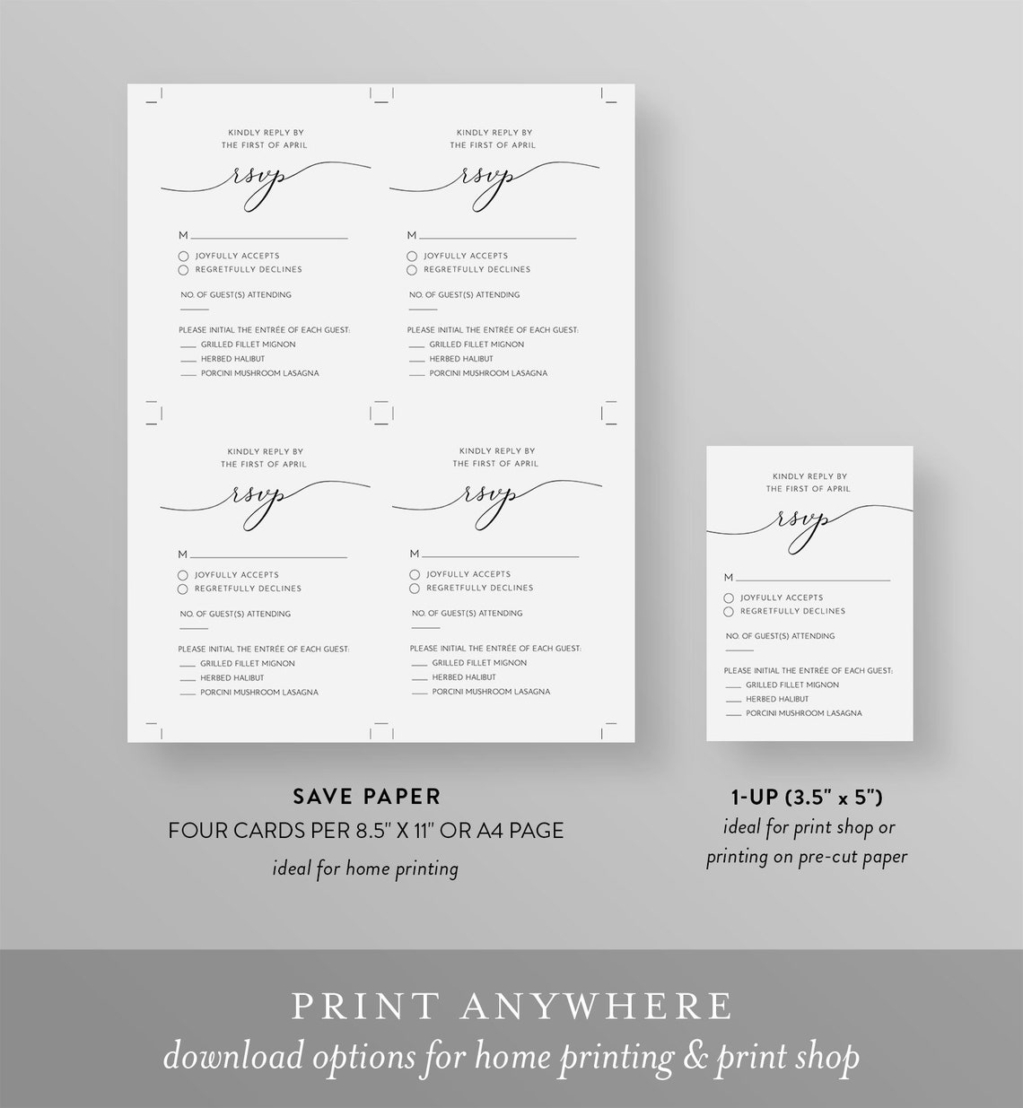 RSVP Card Template Printable Wedding Response Card 100% - Etsy