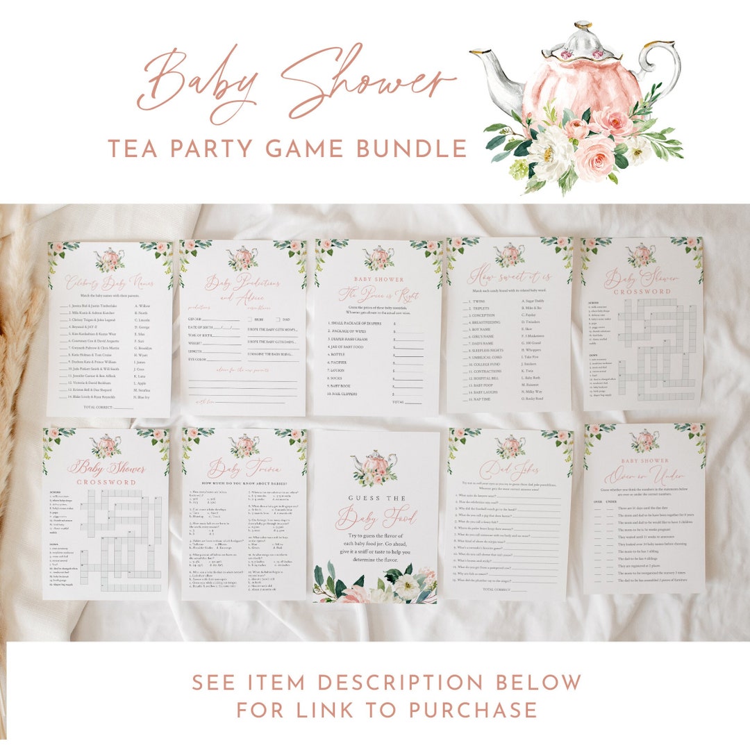 Baby Shower Game Bundle, 20 Tea Party Shower Games, Editable Template ...