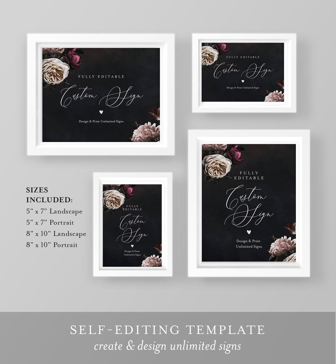 Moody Floral Custom Sign Template Design & Create Unlimited | Etsy