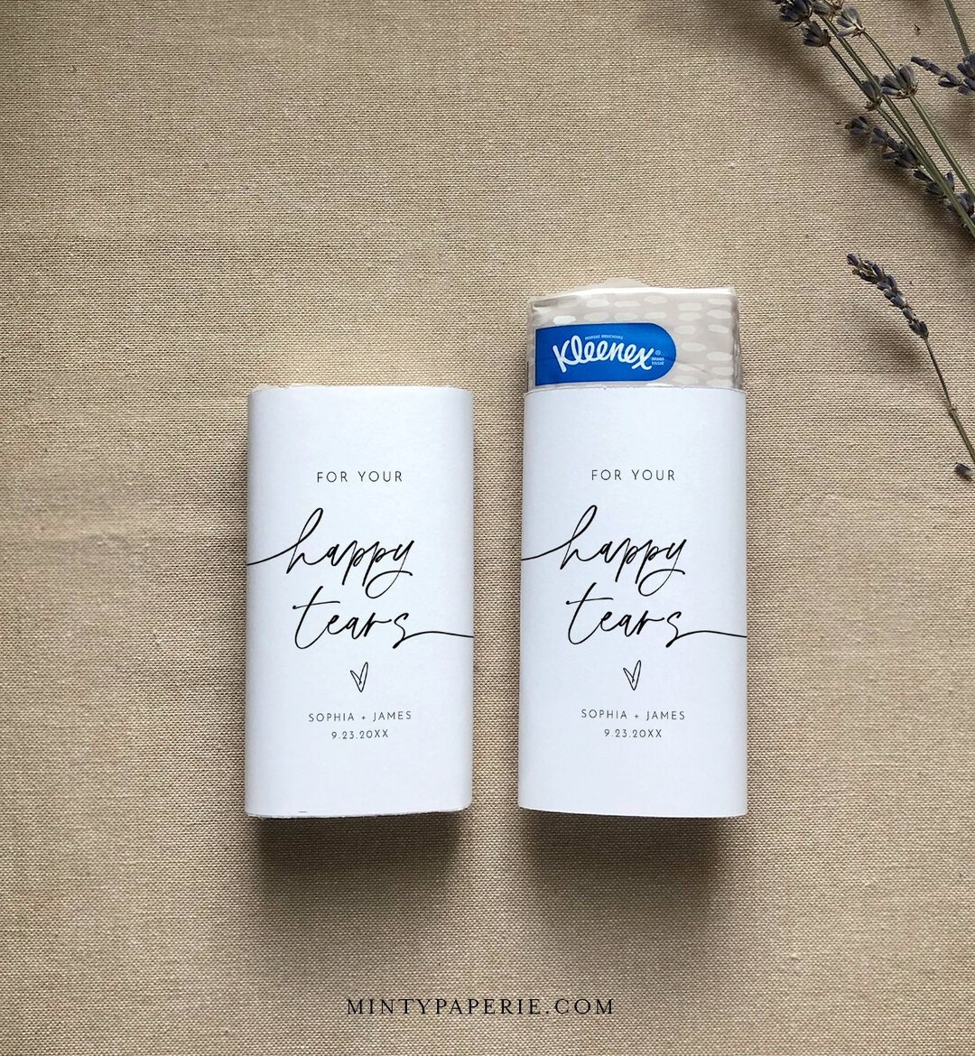 Happy Tears Pocket Tissue Wraparound, Editable Minimalist Wedding ...