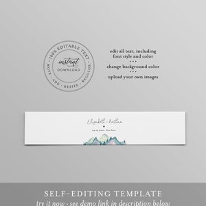 Mountain Water Bottle Label Template, Pine Wedding Water Wrapper, 100% ...