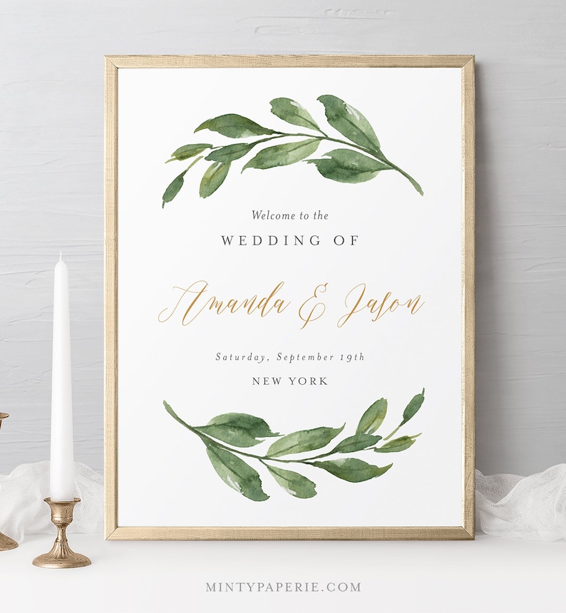 Greenery Welcome Sign Template Printable Wedding Poster - Etsy