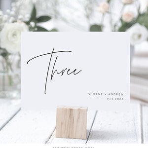 Horizontal Table Number Card Template, Modern Minimal Clean Wedding ...