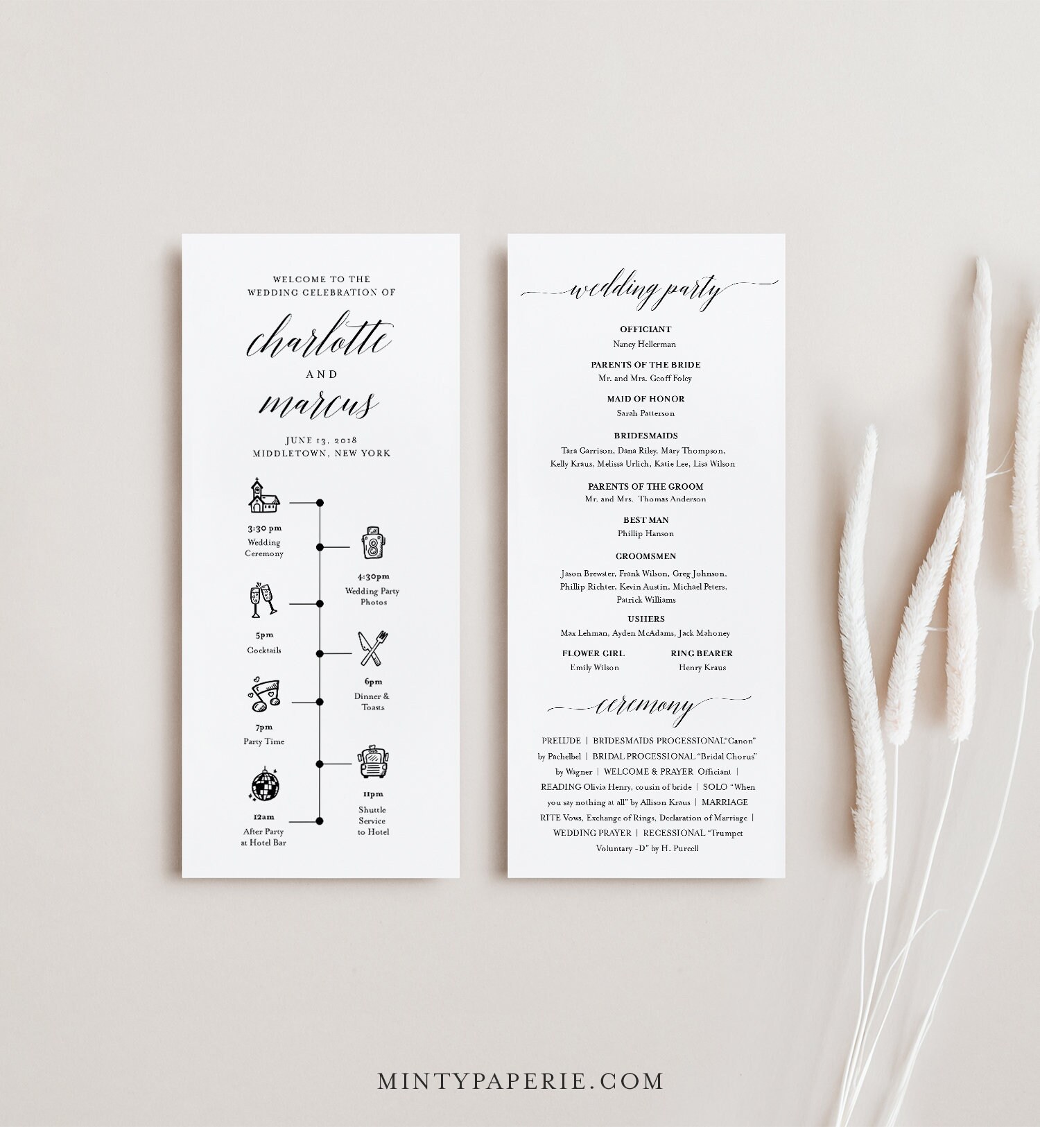 Order Of Service Order Of Events Custom Wedding Program Printable Order 