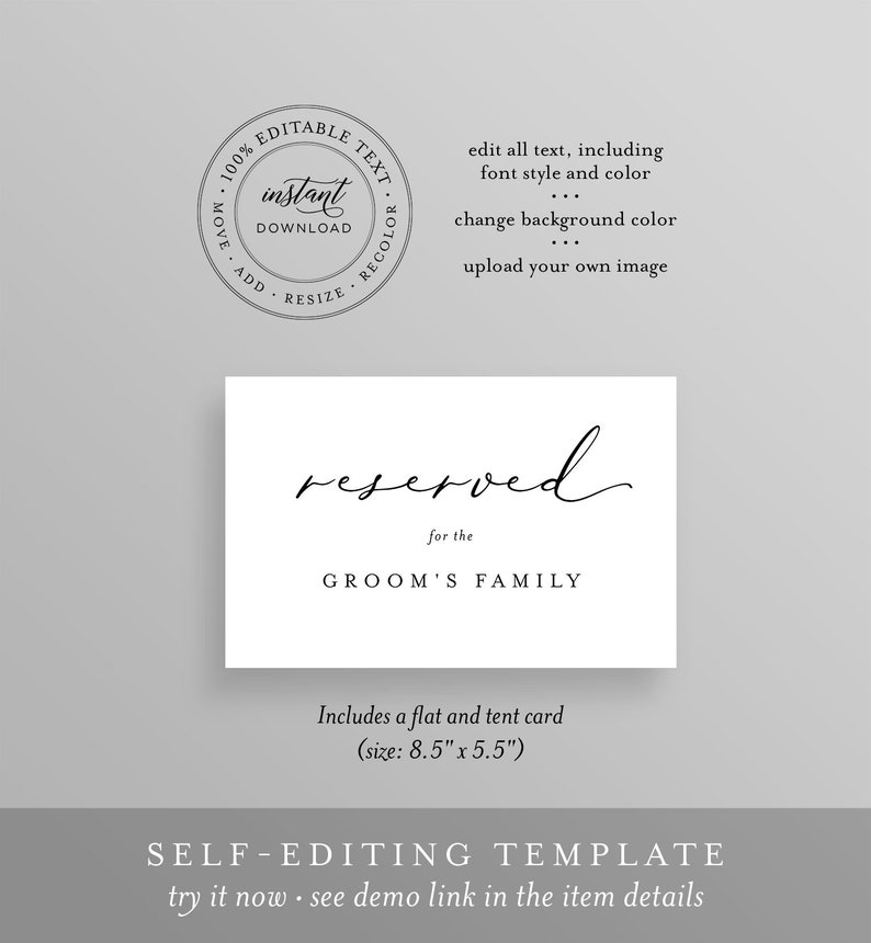 Minimalist Reserved Seat Card Modern Wedding Reserved Seating - Etsy
