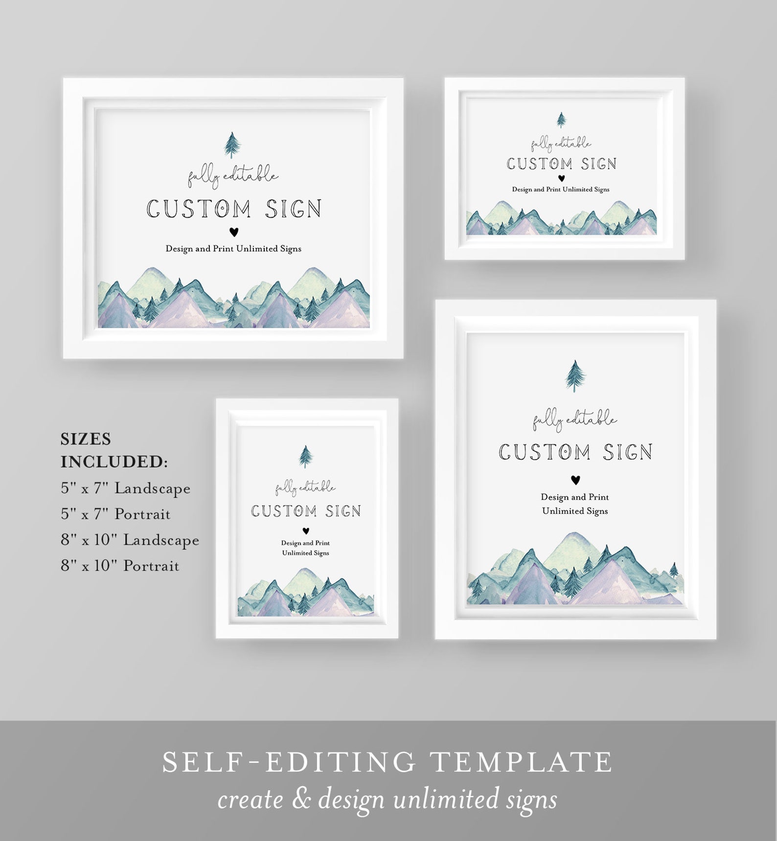 Mountain Custom Wedding Sign Template, INSTANT DOWNLOAD, 100% Editable ...