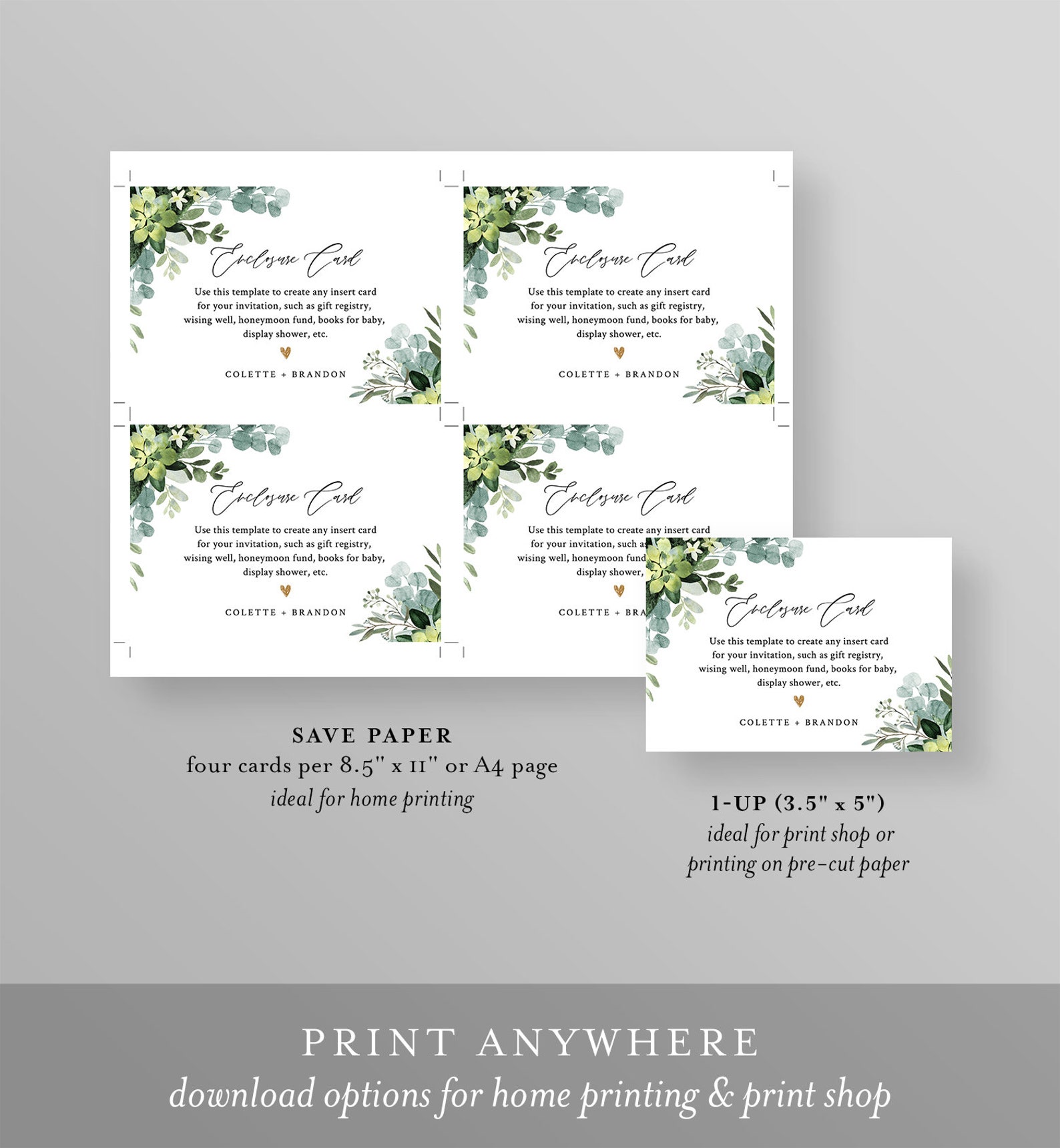 Greenery Enclosure Card Template Create Any Insert Card for | Etsy