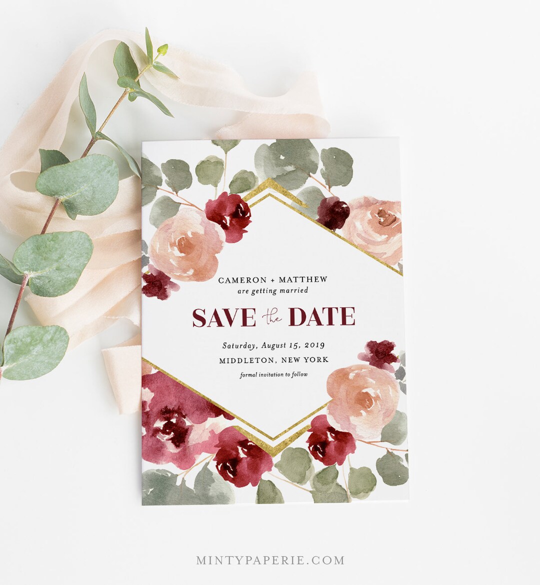 Boho Save the Date Template, INSTANT DOWNLOAD, 100% Editable Text ...