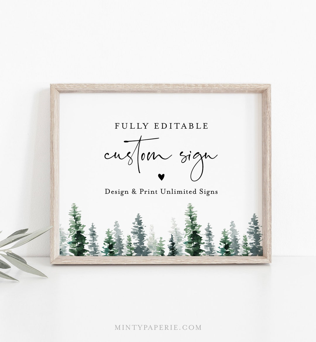Pine Tree Custom Sign Template, Wedding or Bridal Shower Table Sign ...