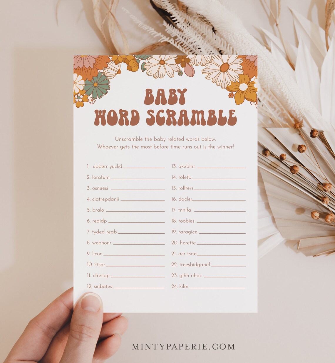 Baby Word Scramble Game Printable Retro Groovy Baby Word - Etsy