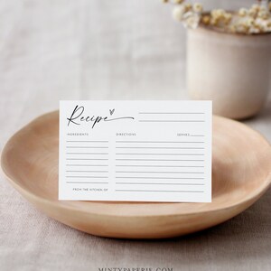 Minimalist Recipe Card Template, Instant Download, 100% Editable Text ...