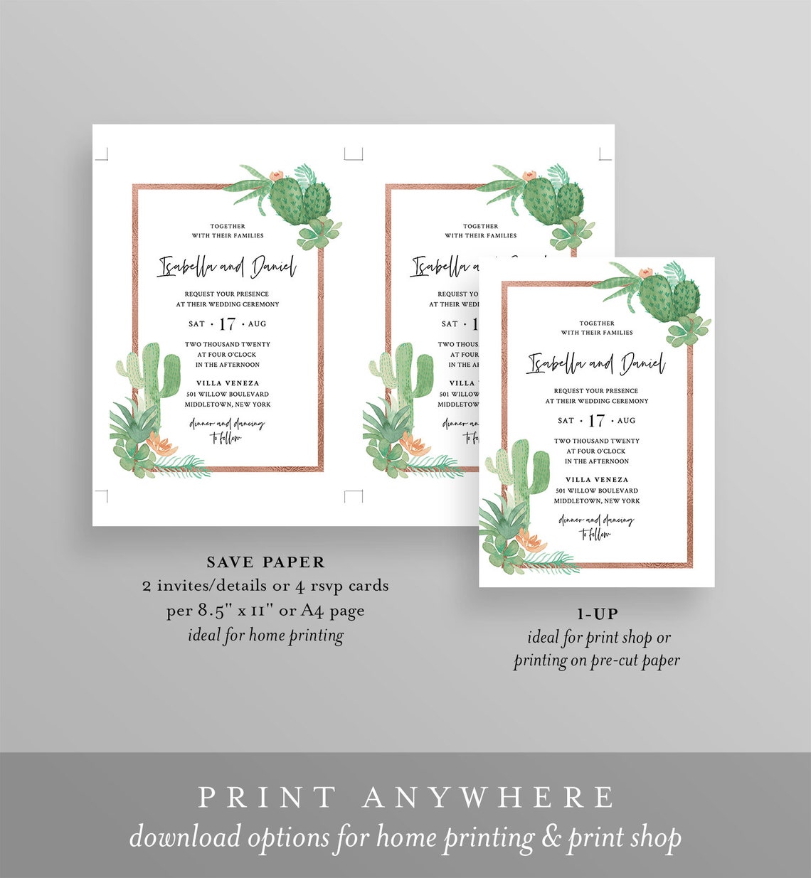 Succulent Wedding Invitation Set Template INSTANT DOWNLOAD | Etsy