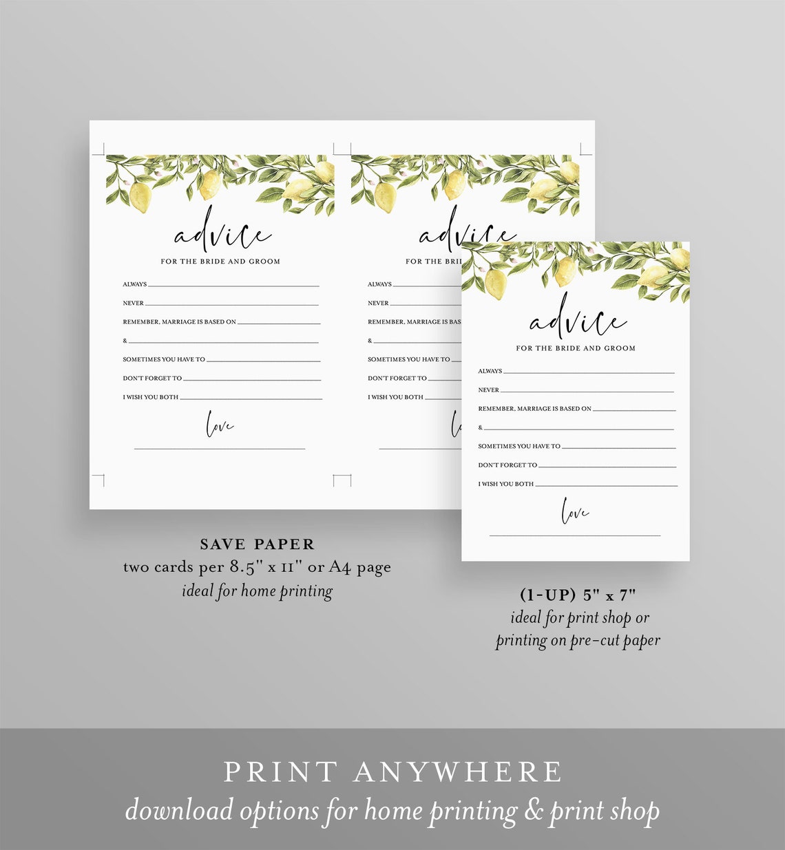 Bridal Shower Advice Card Template, Wedding Advice for the Bride and ...