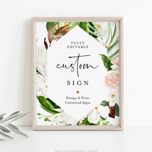 Tropical Custom Sign Template, Wedding or Bridal Shower Table Top Sign ...