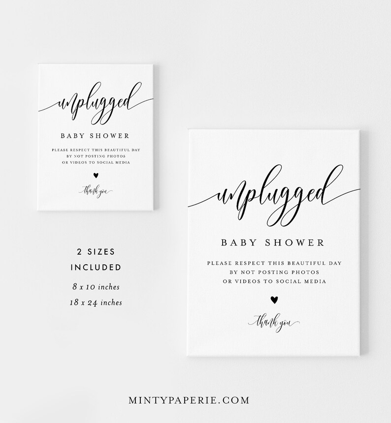 Unplugged Baby Shower Sign Printable Welcome Sign No Phone - Etsy