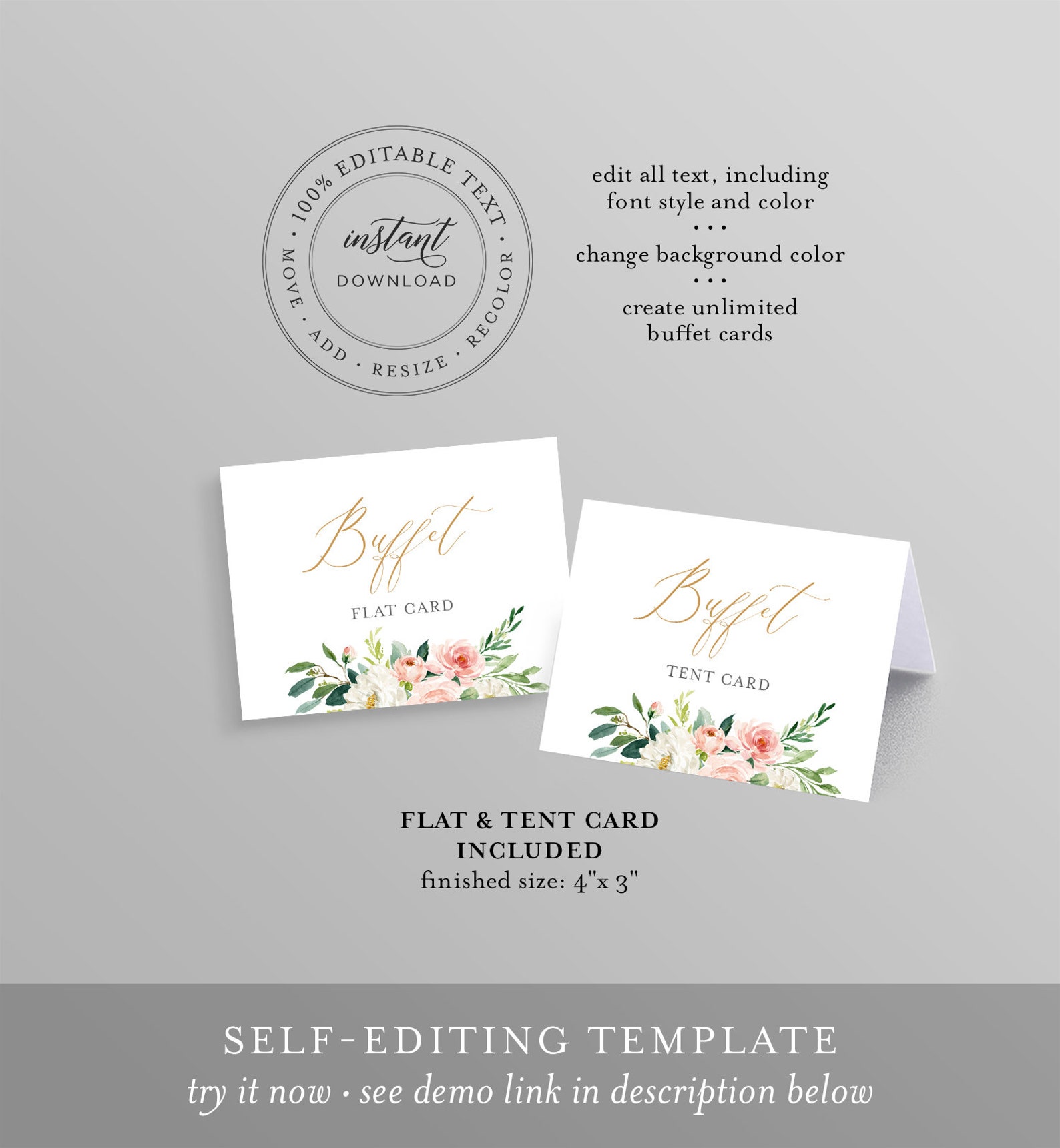 Buffet Card Template Food Label Boho Floral Wedding Buffet | Etsy