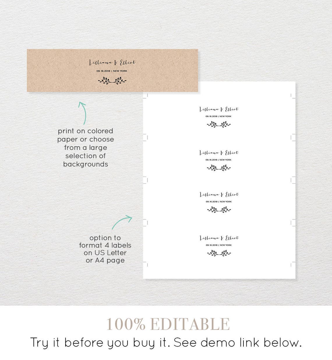 Water Bottle Wrapper Template Welcome Bag Favor Rustic - Etsy