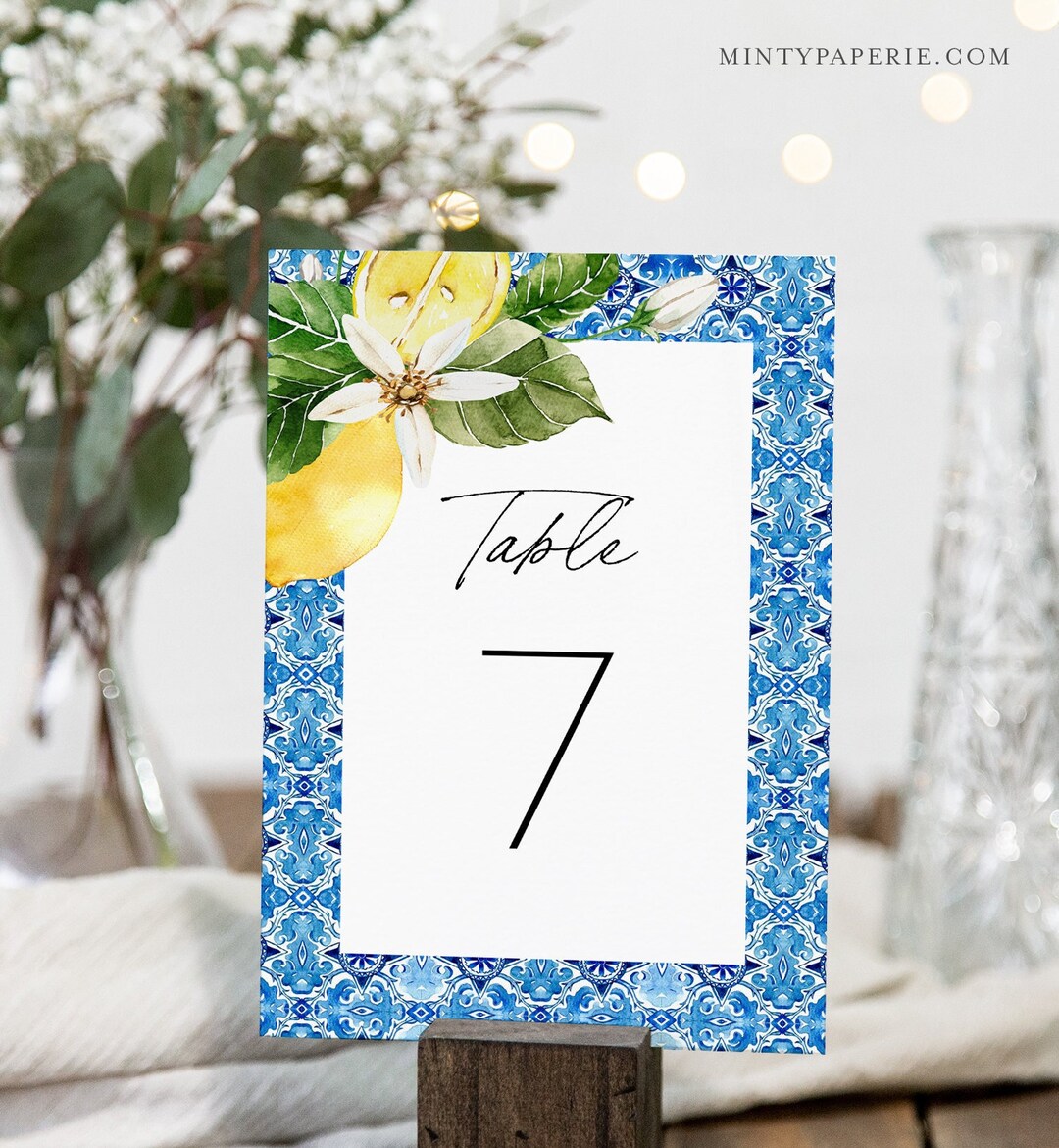 Lemon Table Number Card Template, Citrus Summer Wedding Table Number ...