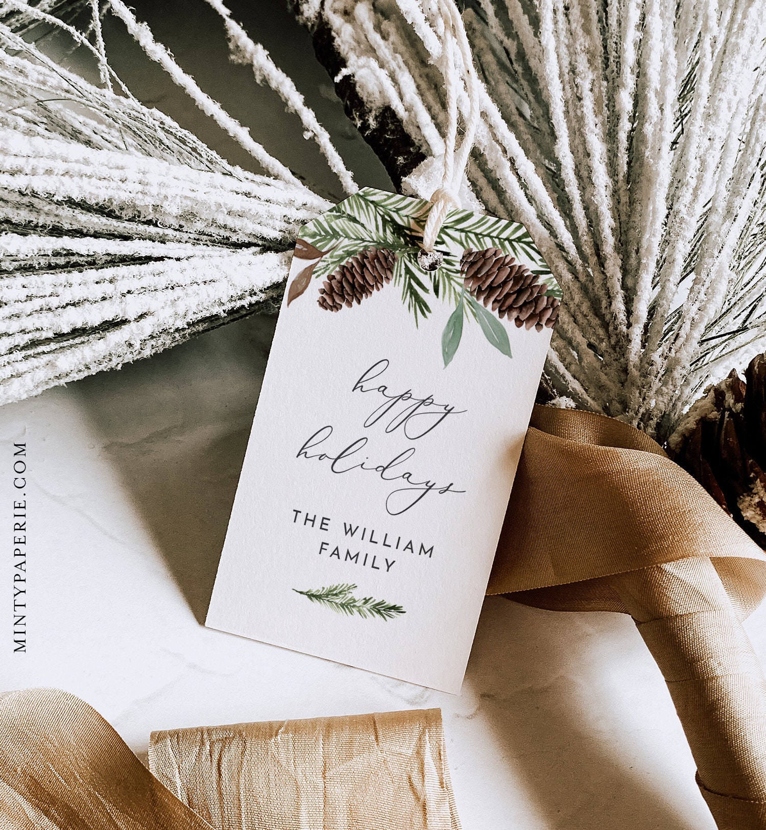 Holiday Gift Tag Template Printable Winter Pine Favor Tag | Etsy