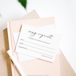 Minimalist Song Request Card, Printable Wedding DJ Request, Song ...
