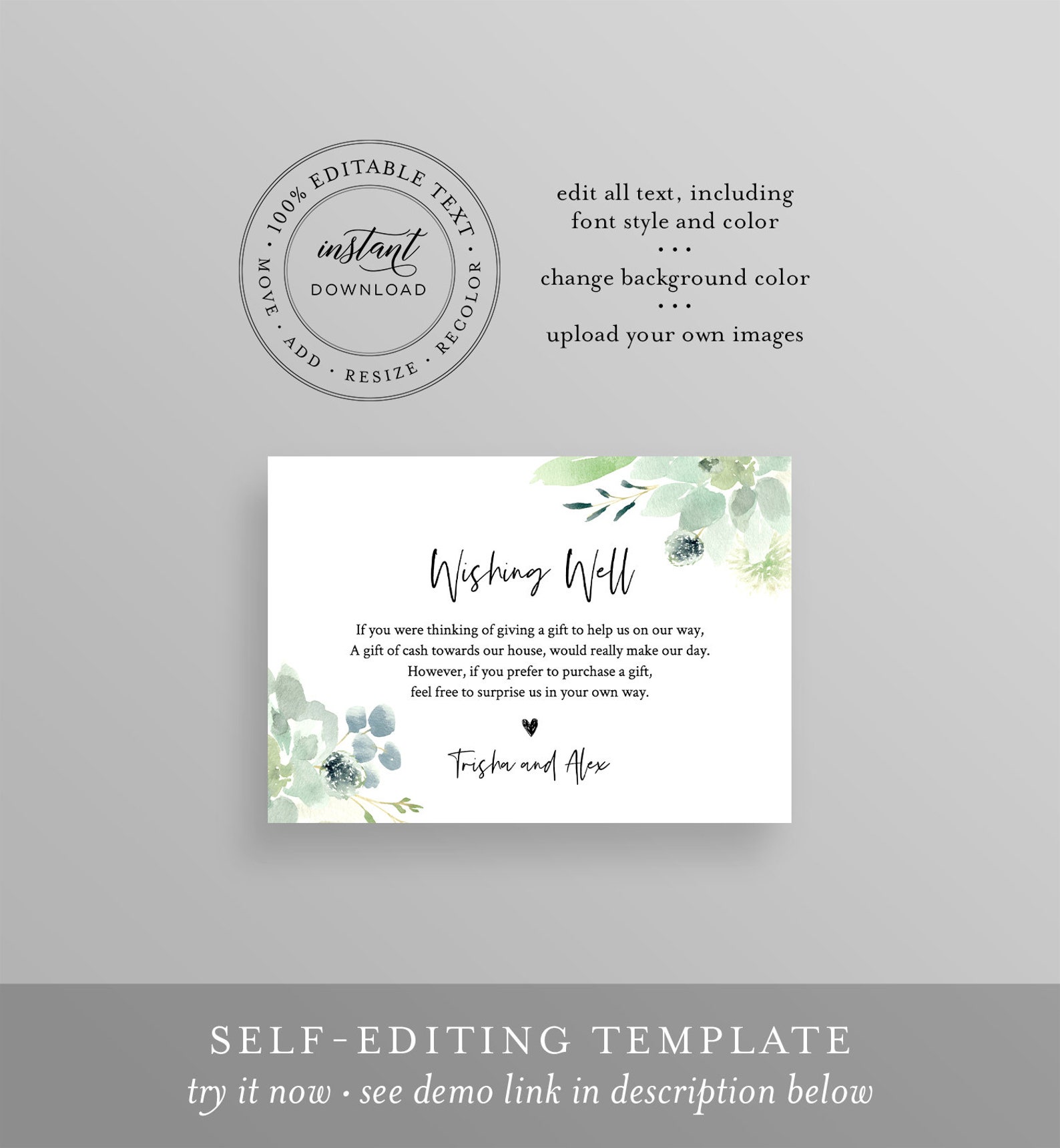 Wishing Well Card Template, 100% Editable, Honeymoon Fund Card ...