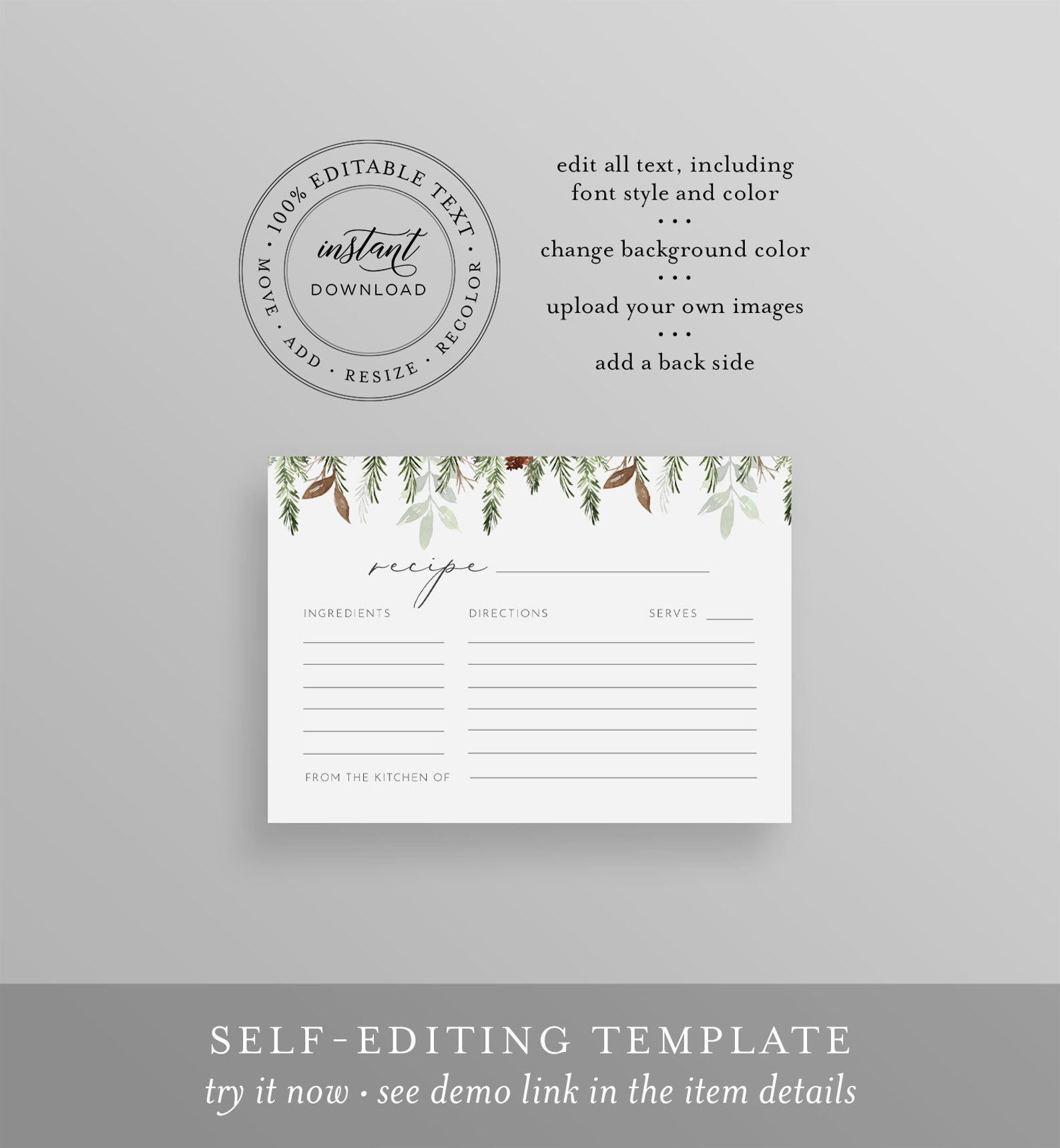 Winter Recipe Card Template Instant Download 100% Editable | Etsy