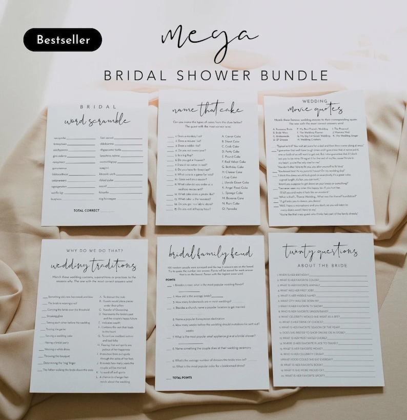 MEGA Bridal Shower Game Bundle 36 Games Minimalist Wedding - Etsy
