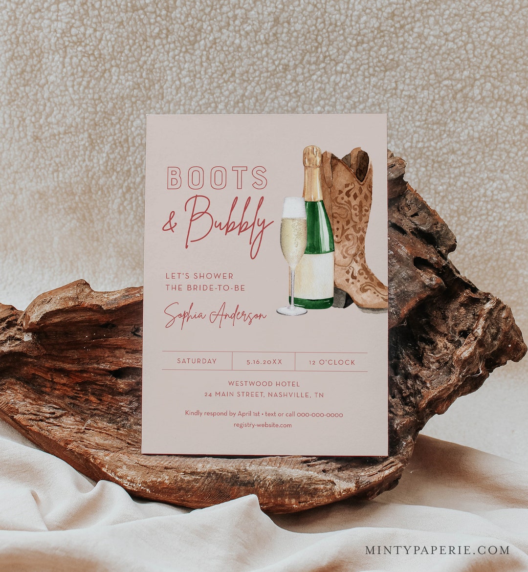 Boots and Bubbly Invitation, Cowboy Boot Shower Invite, Western Bridal ...