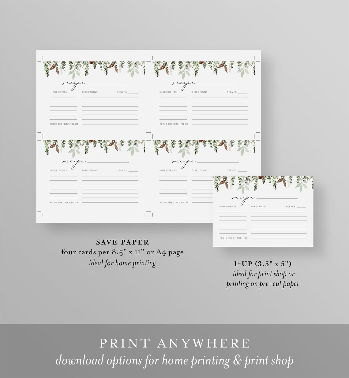 Winter Recipe Card Template Instant Download 100% Editable | Etsy