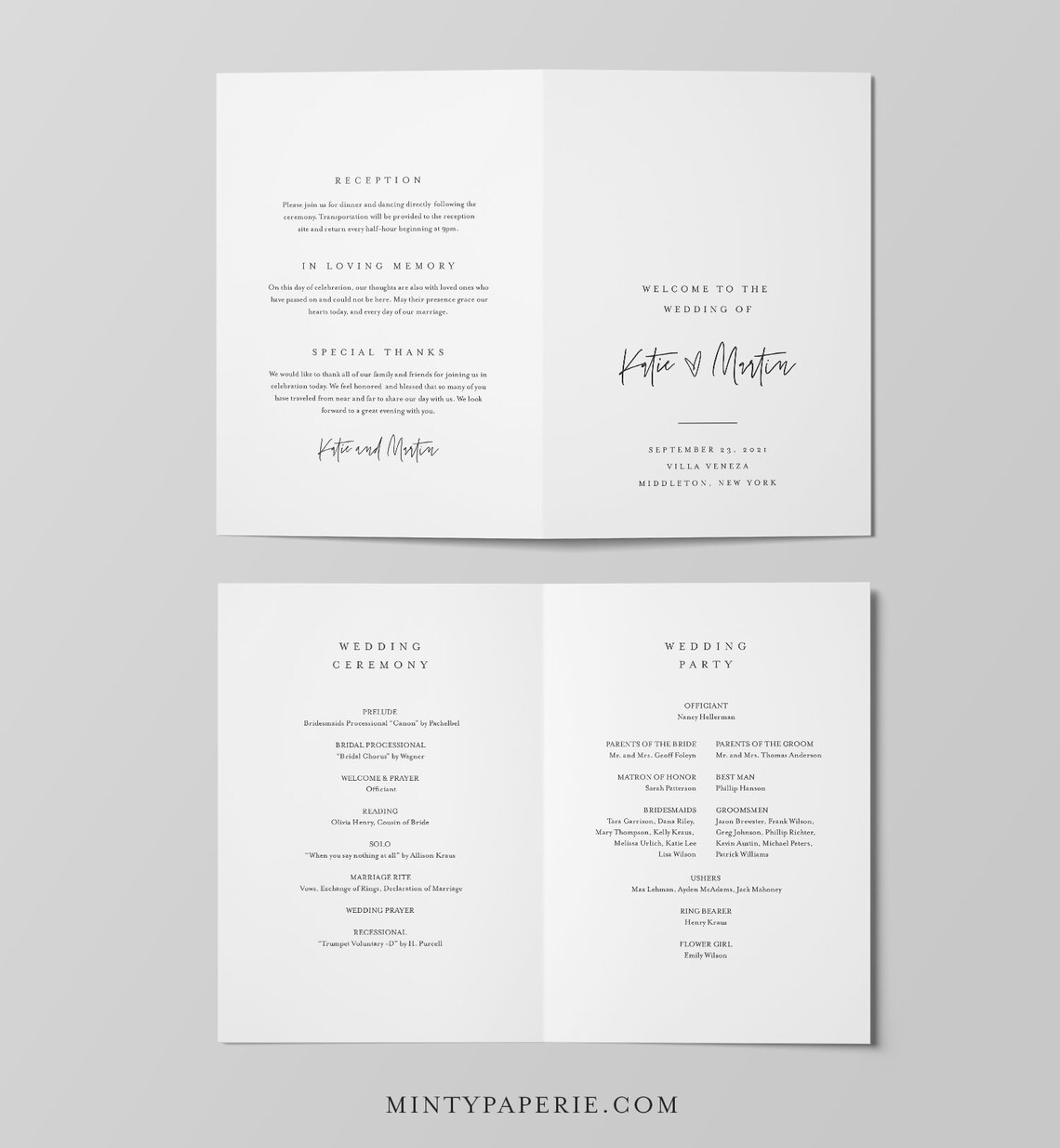 Minimalist Wedding Program Template Modern Script Order of | Etsy