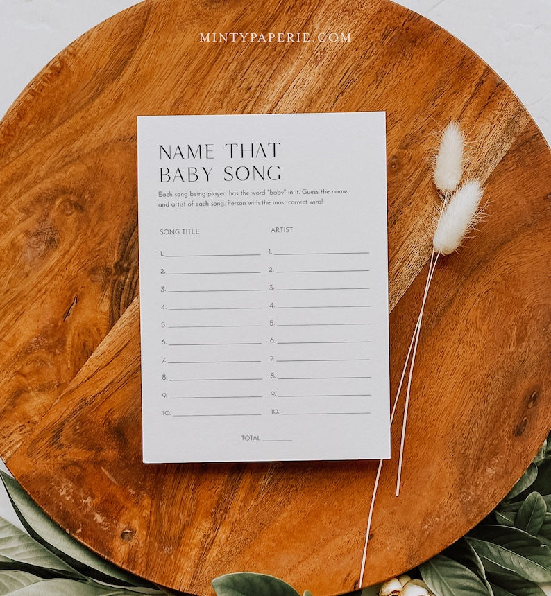 Name That Baby Song Game Template, Printable Minimalist Baby Shower ...