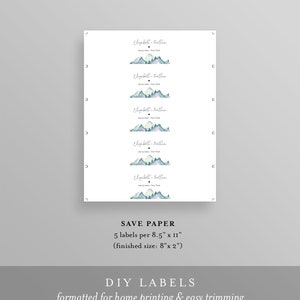 Mountain Water Bottle Label Template, Pine Wedding Water Wrapper, 100% ...