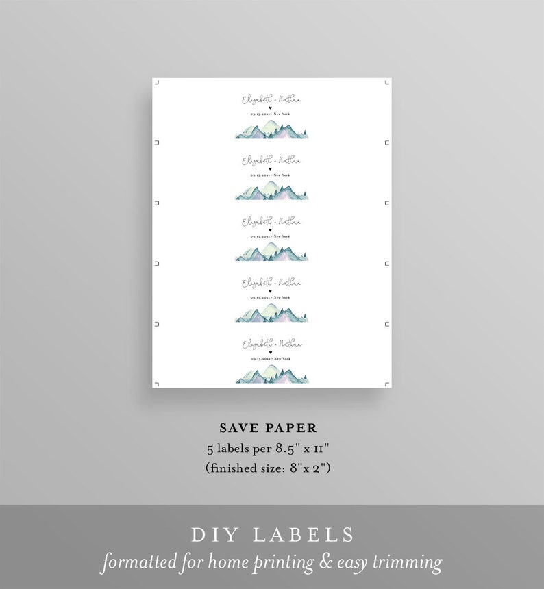 Mountain Water Bottle Label Template Pine Wedding Water - Etsy