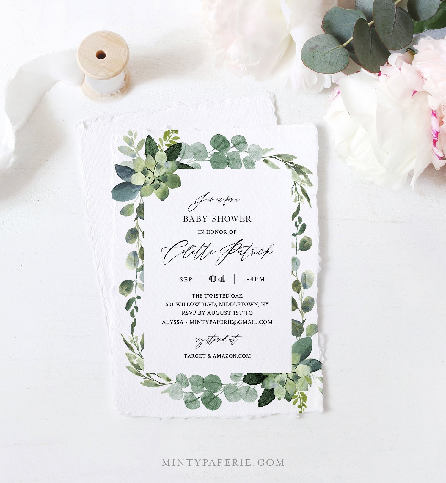 Greenery Baby Shower Invitation Template, Boho Foliage Neutral Baby ...