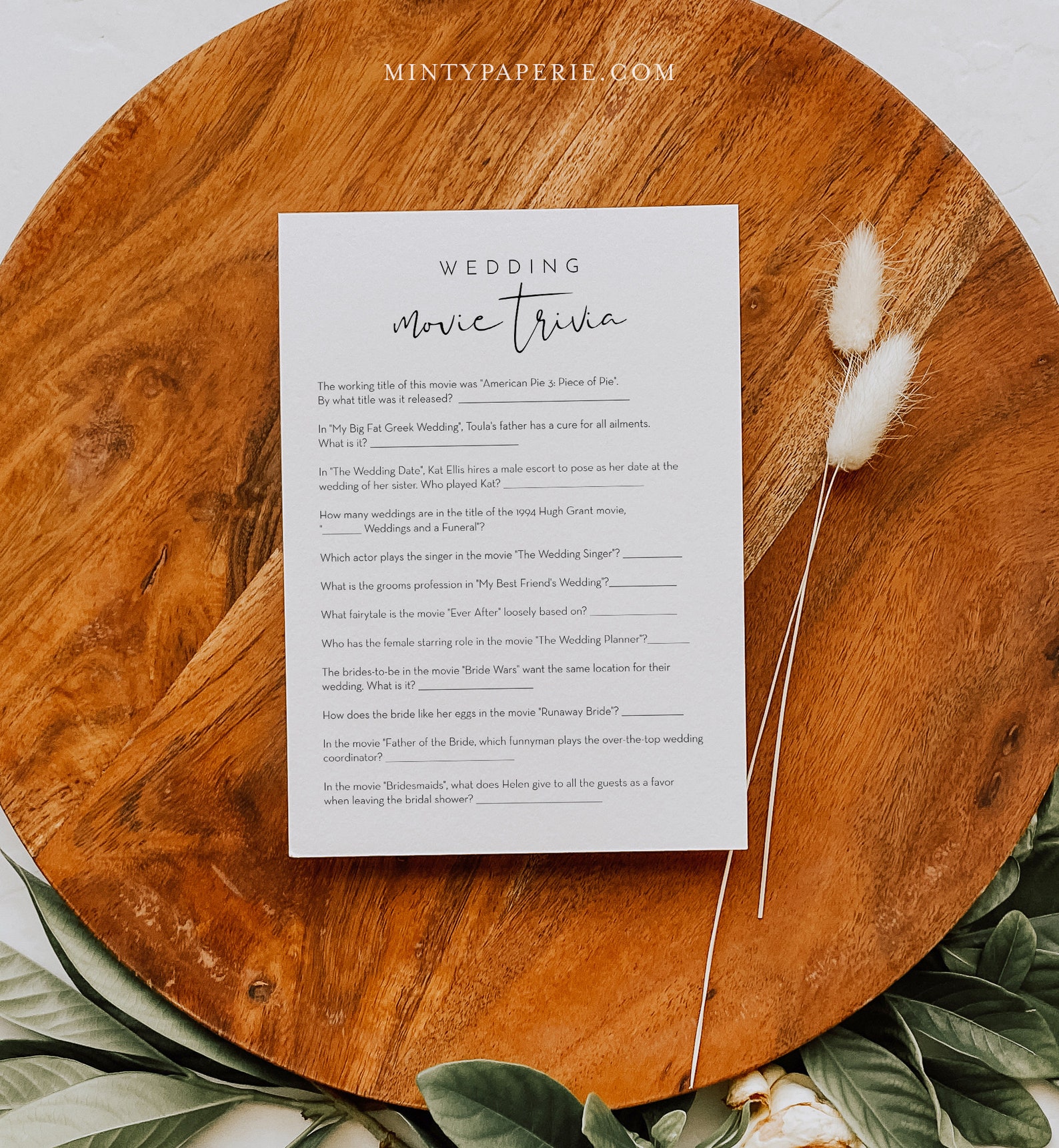 Wedding Movie Trivia Bridal Shower Game Template Minimalist - Etsy