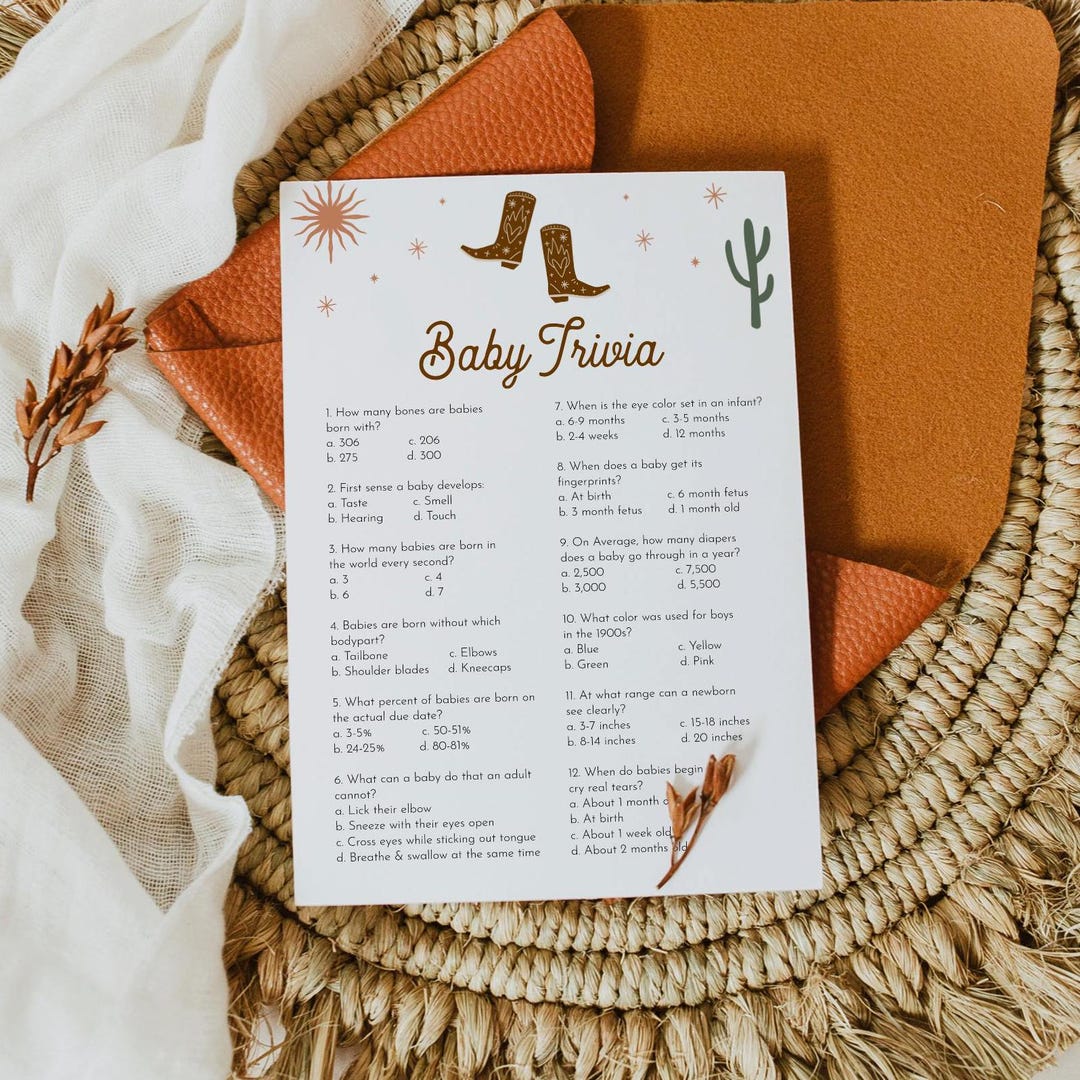 Baby Shower Trivia Game, Baby Trivia Game, Western Baby Shower, Rodeo ...