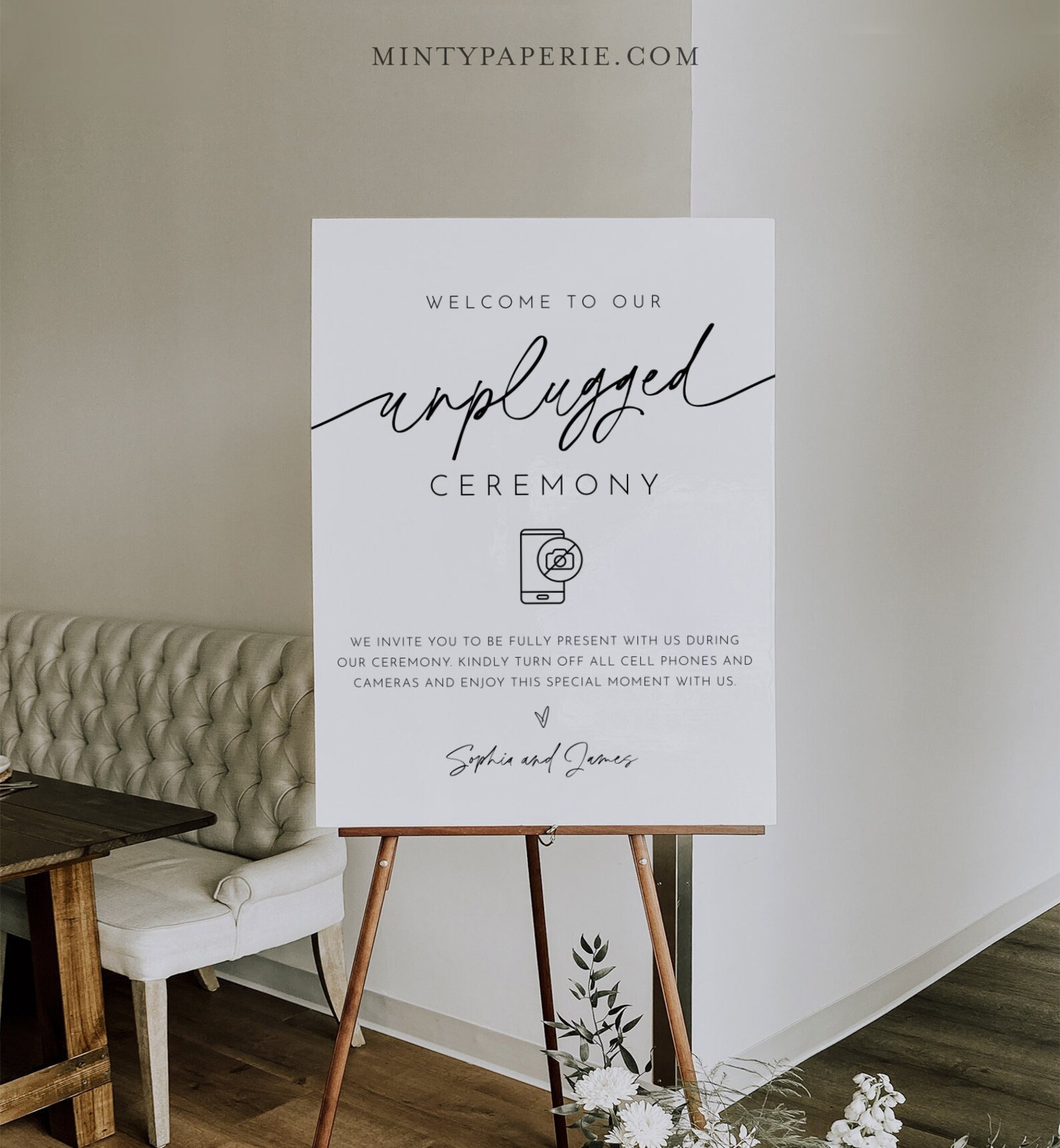 Unplugged Ceremony Wedding Sign, Minimal Welcome Sign, No Phone Camera ...